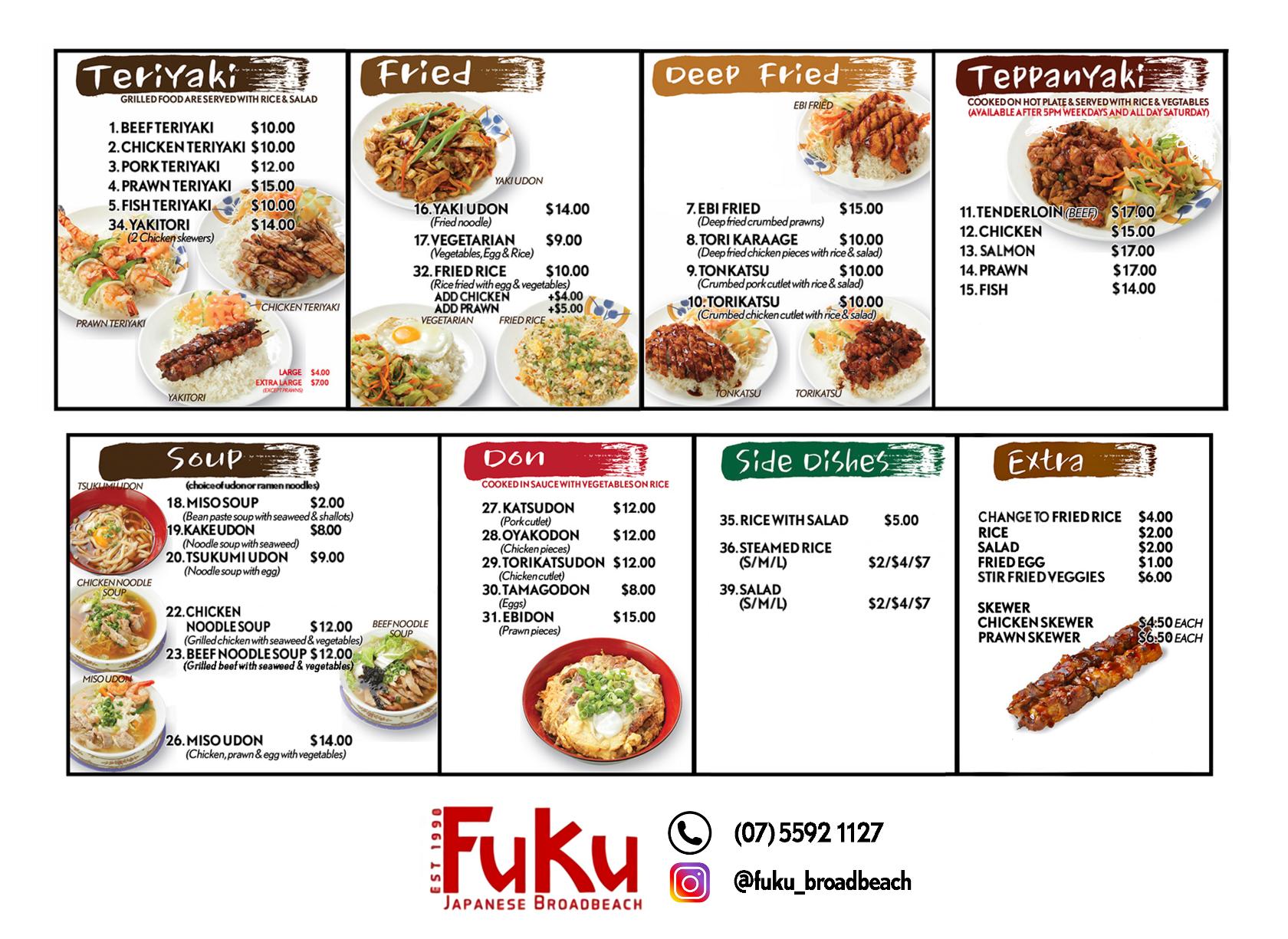Menu at Fuku restaurant, Broadbeach