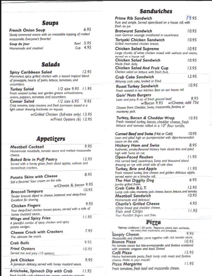 Menu at Goin' Nuts Cafe, Salisbury, 947 Mt Hermon Rd