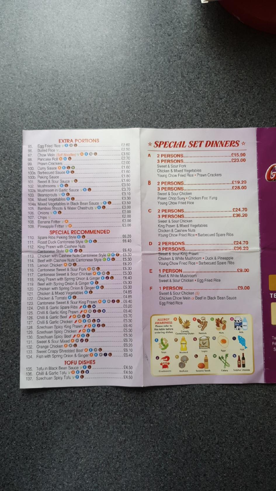 Menu at Golden Star fast food, Gloucester
