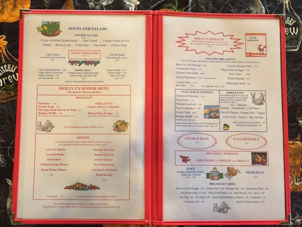 Menu at Molly J's restaurant, Bakersfield