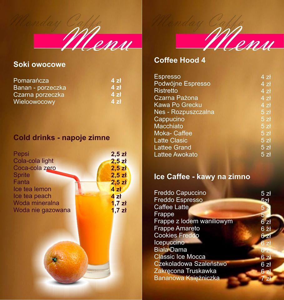 Menu at Monday Caffe restaurant, Stalowa Wola