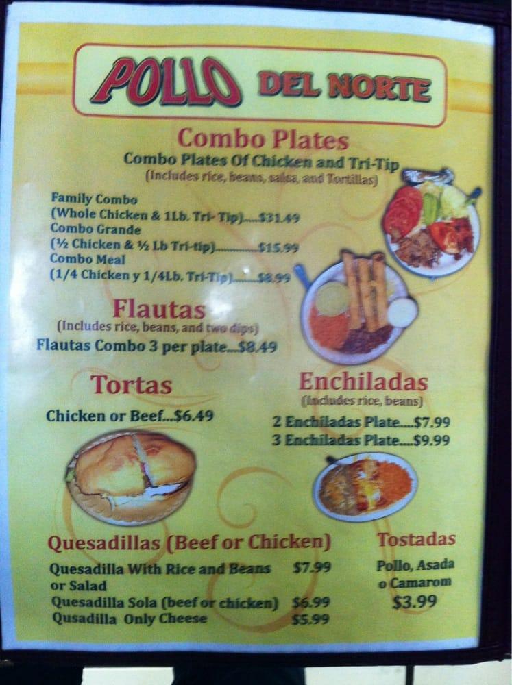 Menu at Pollo Del Norte restaurant, Bakersfield
