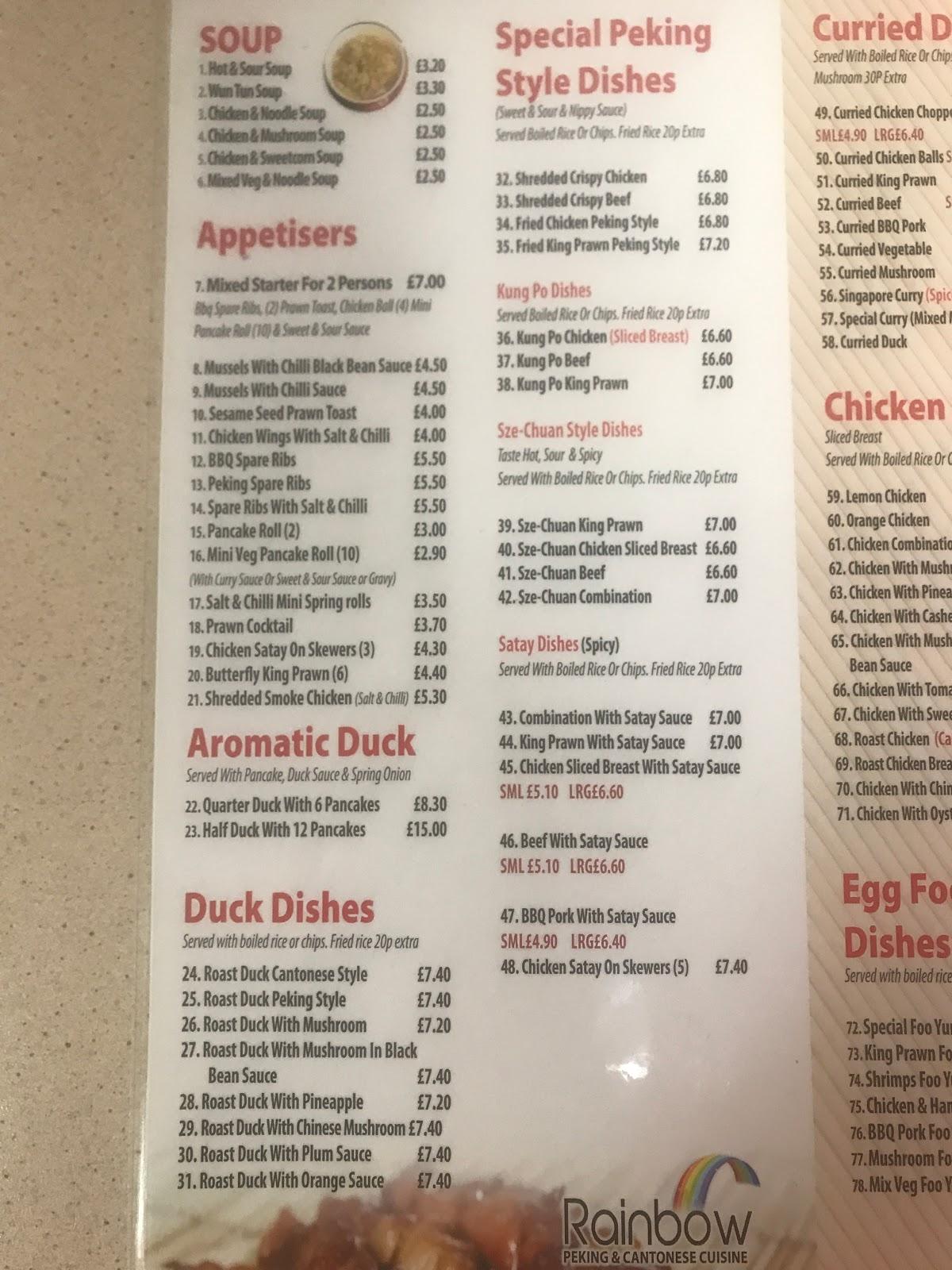 Menu at Rainbow Chinese Takeaway and Delivery fast food, Glasgow ...