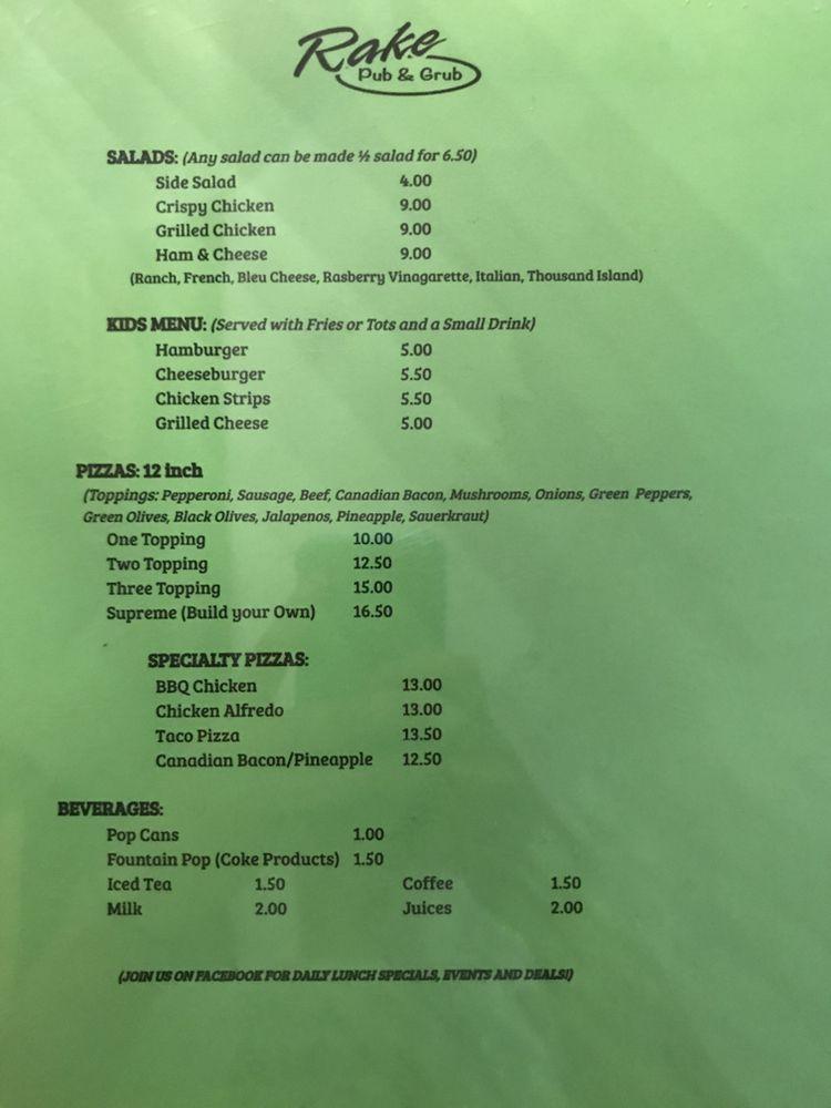 Menu at Rake Pub & Grub, Rake