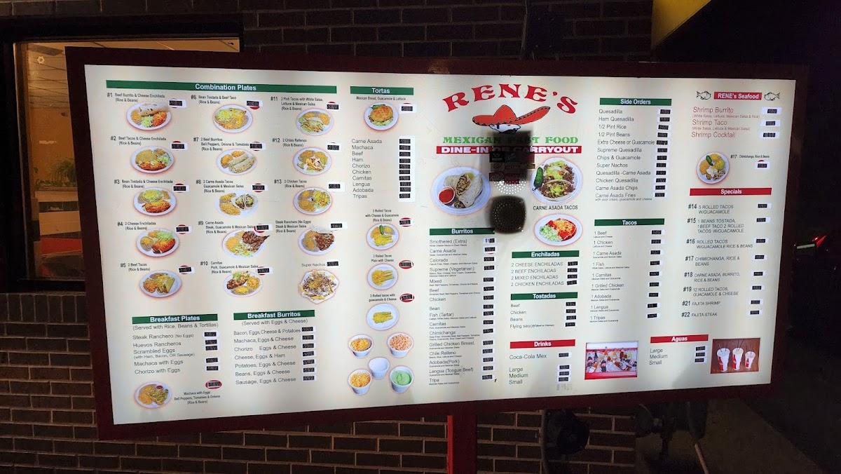 Menu at Rene's Restaurant, Wichita