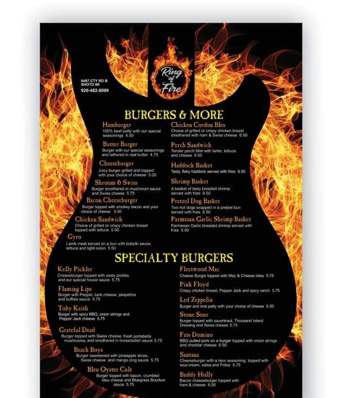 Menu at Samantha's Ring Of Fire pub & bar, Two Rivers