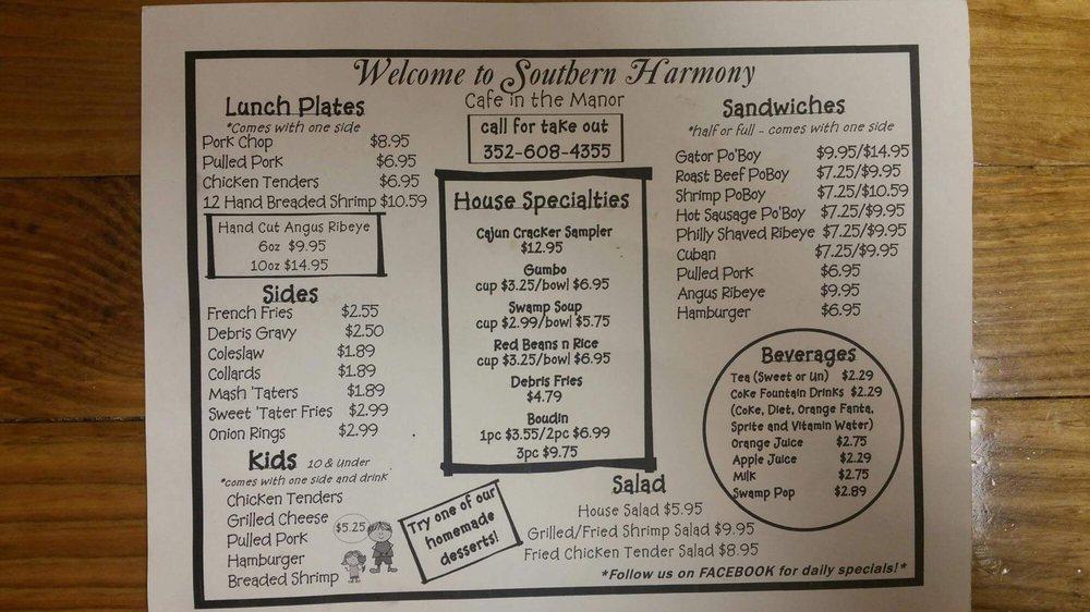 Menu at Southern Harmony Cafe, Ridge Manor