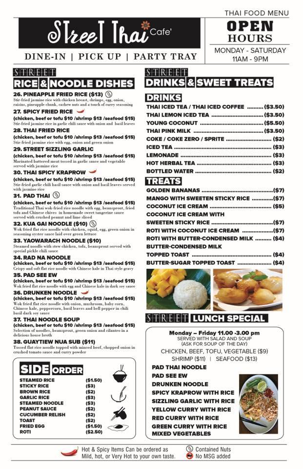 Menu at Street Thai Cafe, Huntington Beach