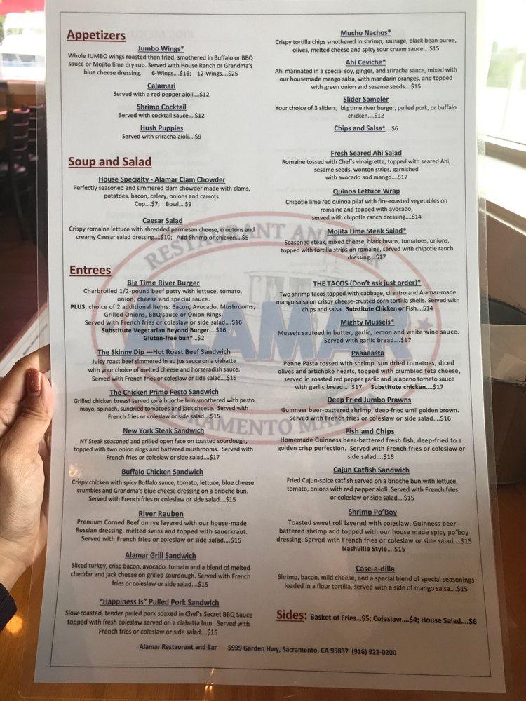 Menu at Alamar Marina, Restaurant & Bar, Sacramento