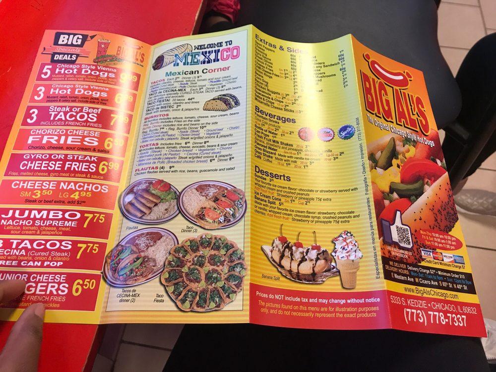 Menu at Big Al's fast food, Chicago, S Kedzie Ave