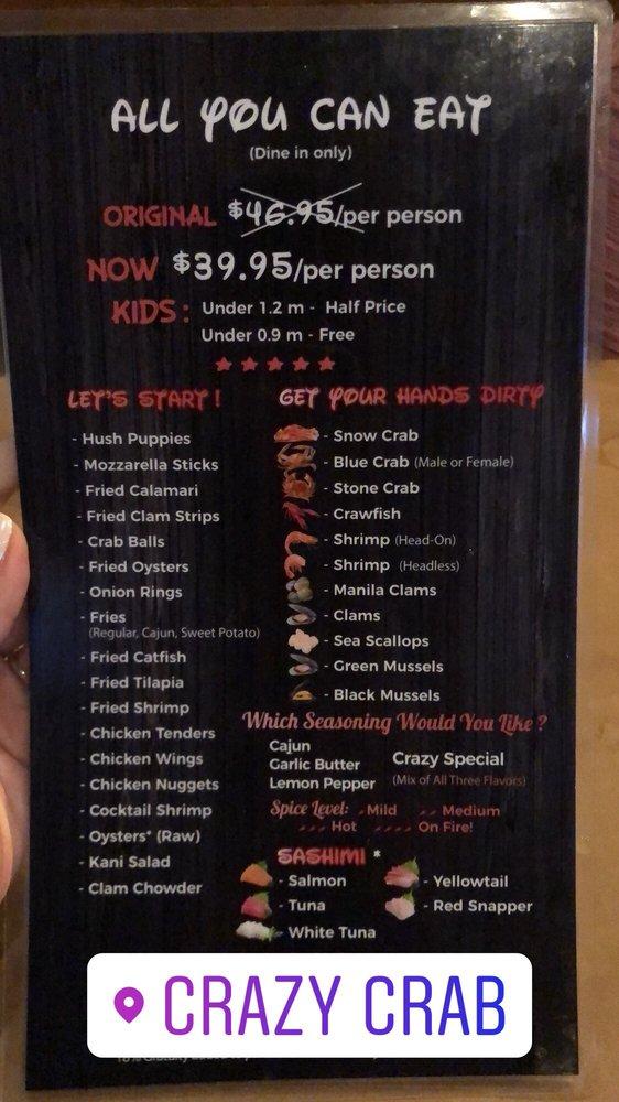 Carta del restaurante Crazy Crab, Fairfax