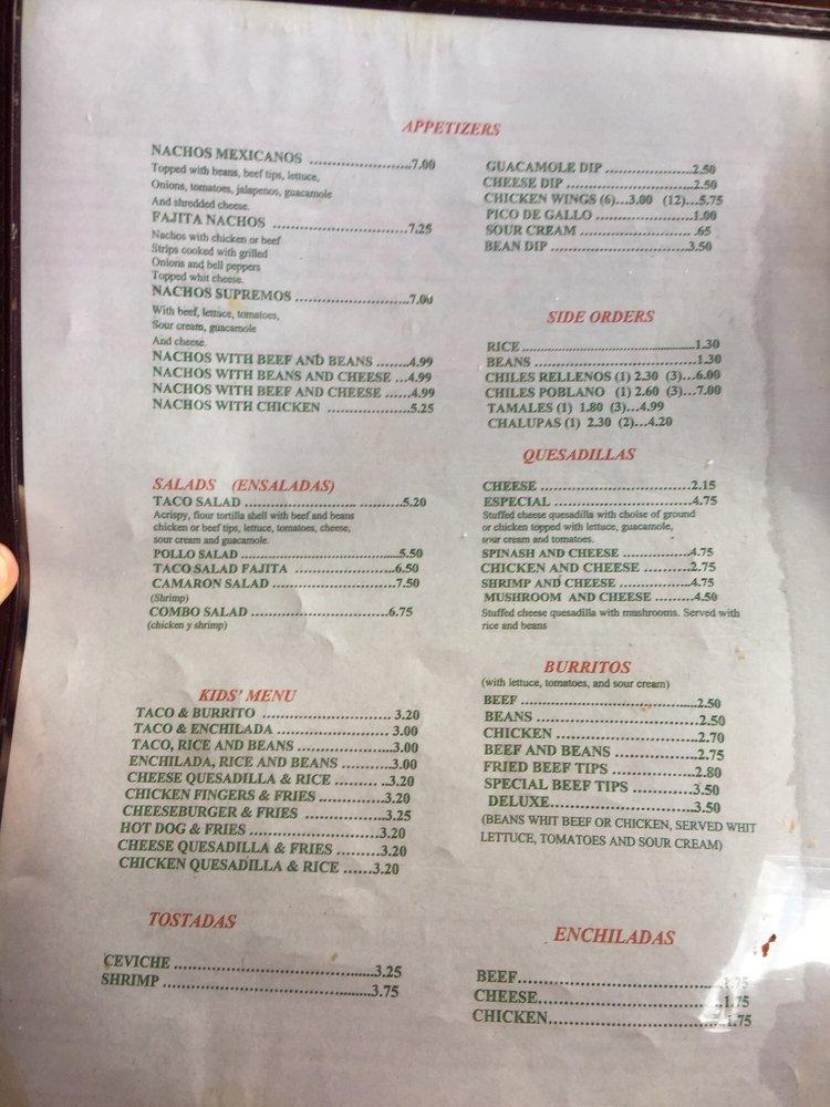 Menu at El Azteca restaurant, Commerce, 152 Dallas Dr