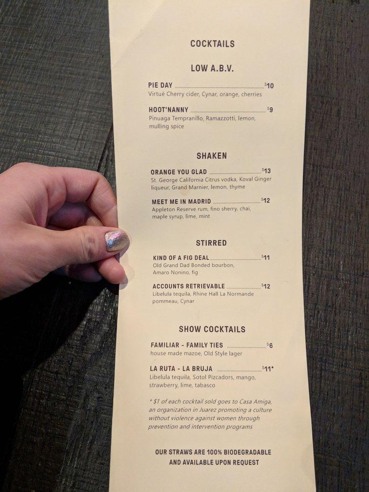 Menu at Front Bar, Chicago