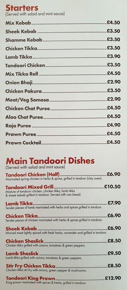 Menu at Goa Cuisine restaurant, Skegness