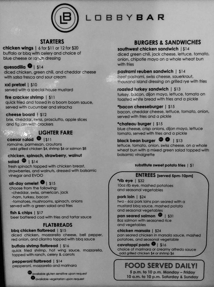 Menu at Lobby Bar, Las Vegas, 3799 S Las Vegas Blvd