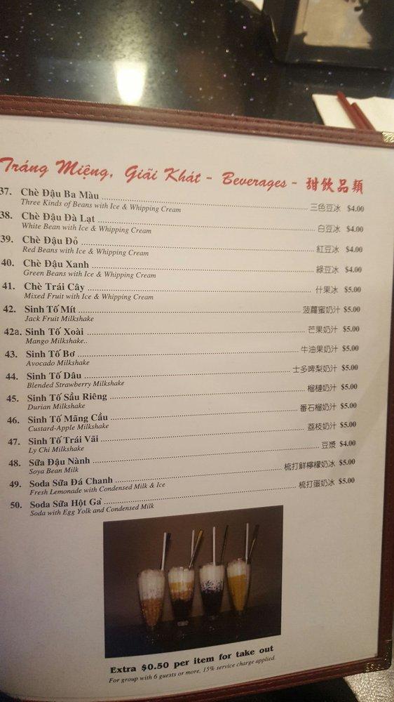 Menu at Pho Song Huong Vietnamese Restaurant, Edmonton