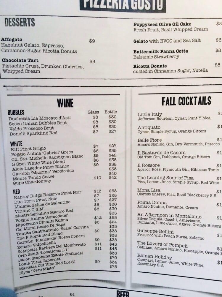 Menu at Pizzeria Gusto, Oklahoma City, N Walker Ave