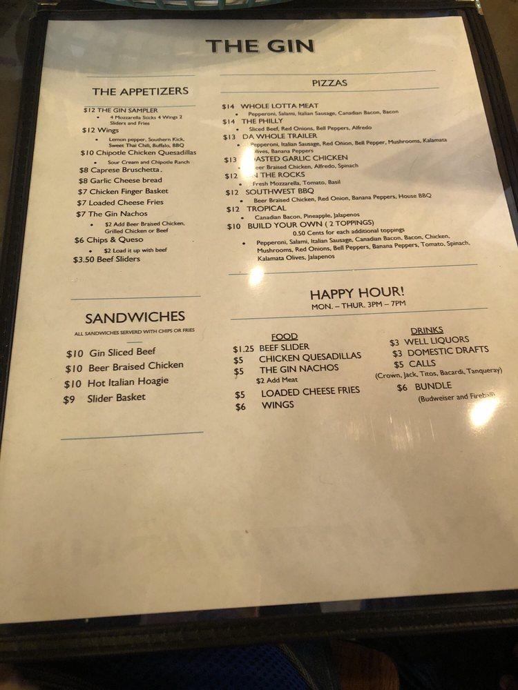 Menu at The Gin restaurant, Prosper, 204 W Broadway St