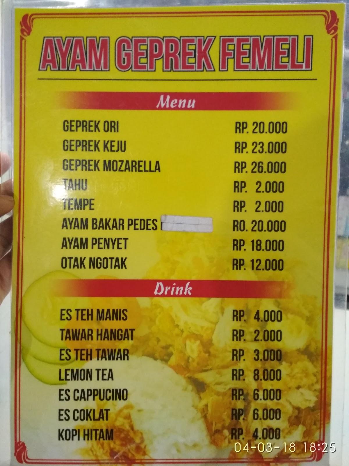 Carta del restaurante Ayam Geprek femeli (spesial nyambel bawang khas ...