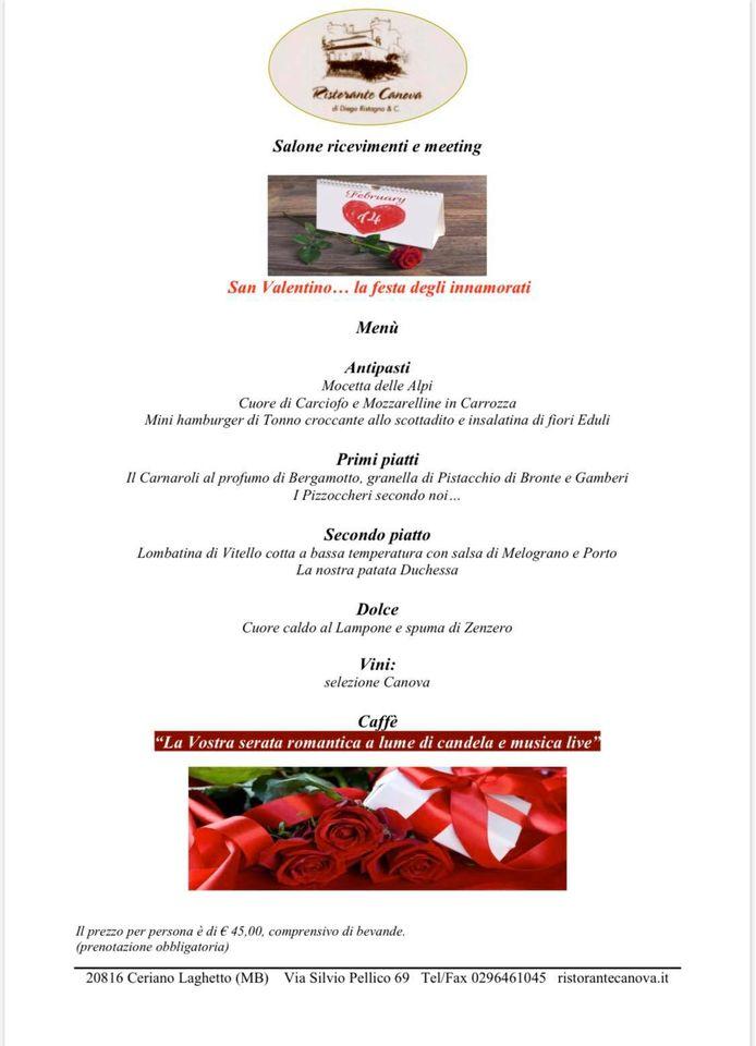 Menu at Canova restaurant, Ceriano Laghetto