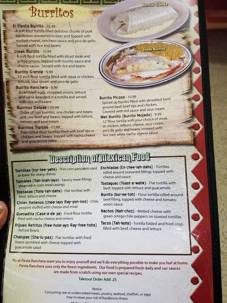 Menu at Fiesta Ranchera Mexican Restaurant, Adrian