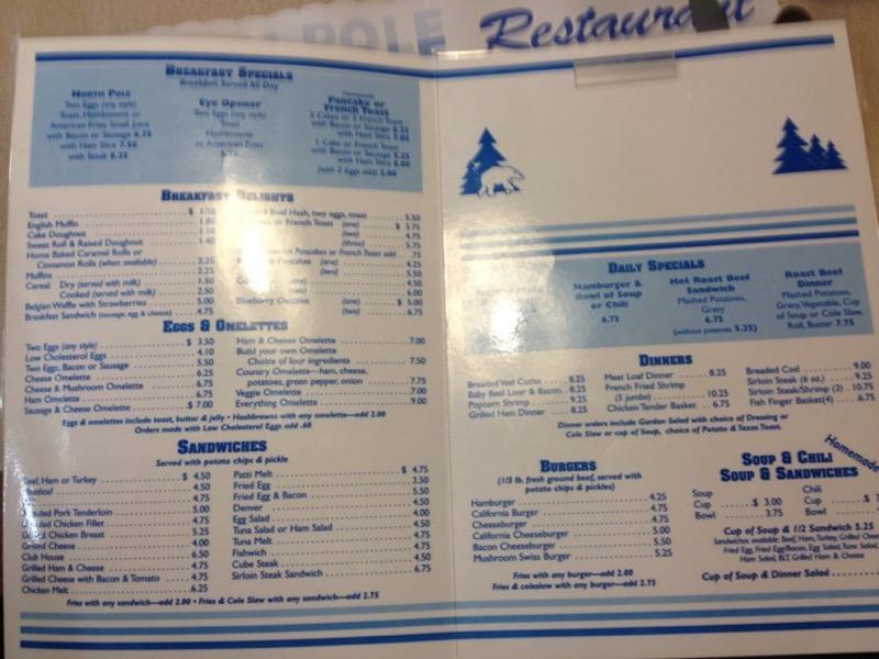 Carta de North Pole Restaurant, Newport
