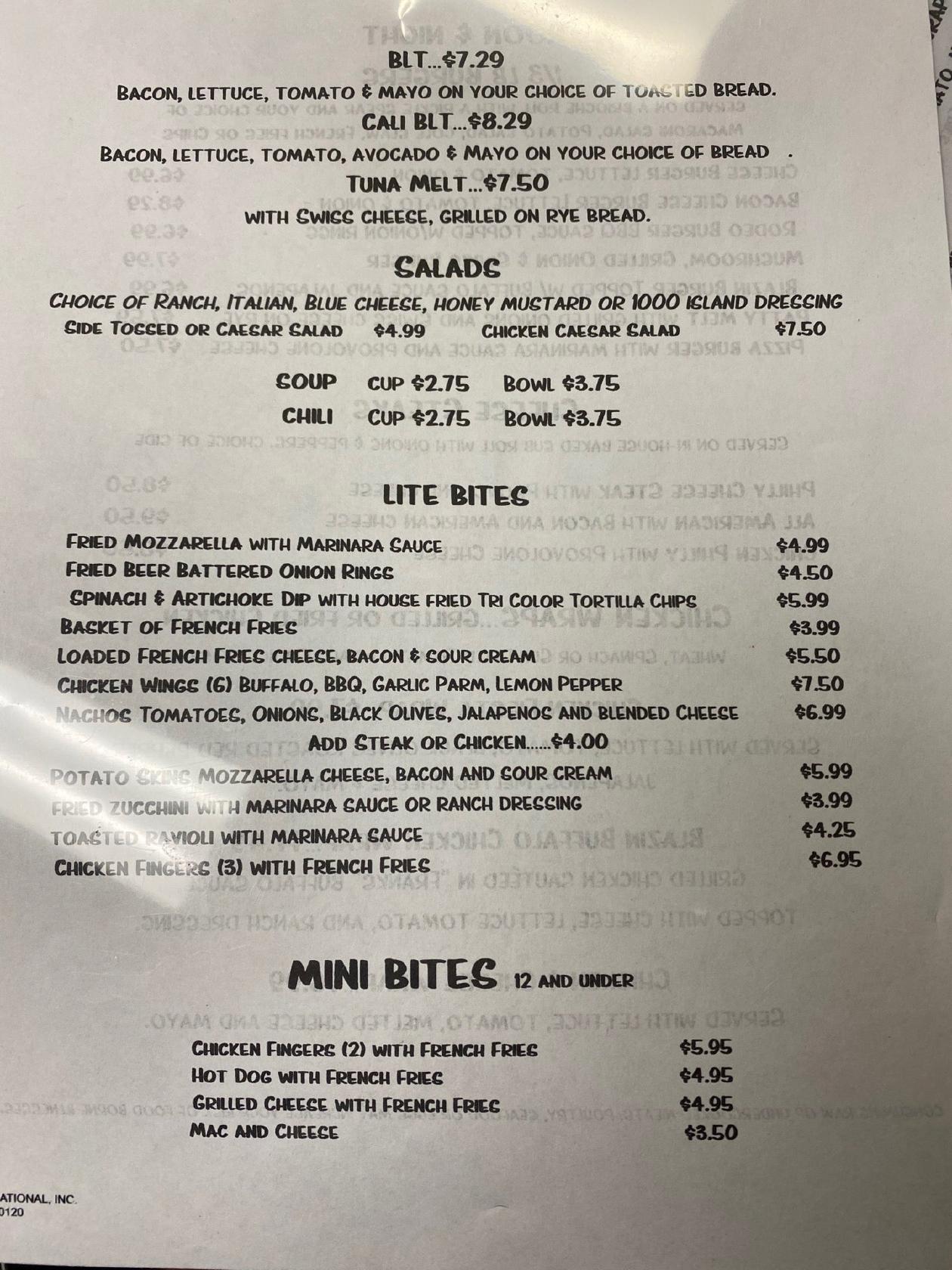 Menu at O’brien’s Bar & Grill, Pahrump