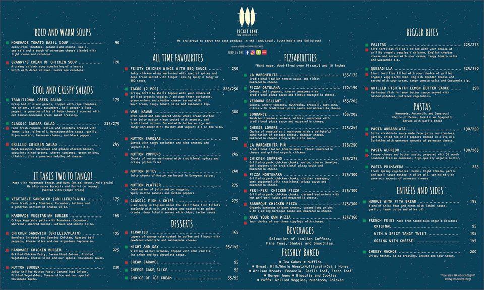 Menu at Picket Lane Cafe, Gurugram