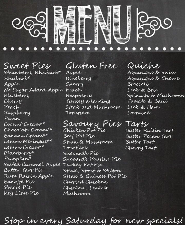 Menu at Spicer's Bakery in Lambeth, London