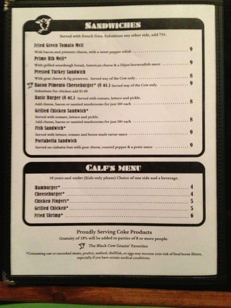 Menu at The Black Cow steakhouse, Columbus
