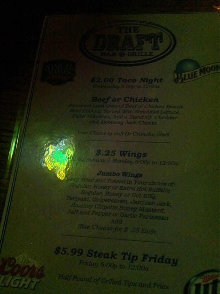 Menu at The Draft Bar and Grille, Boston, 34 Harvard Ave