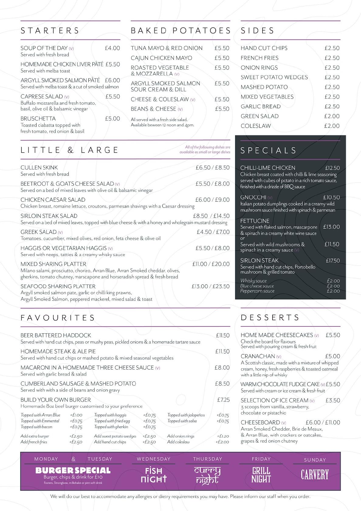 Menu at The Lorne Dunoon pub & bar, Dunoon