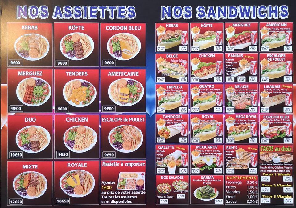 Menu at Istanbul Kebab restaurant, Bueil