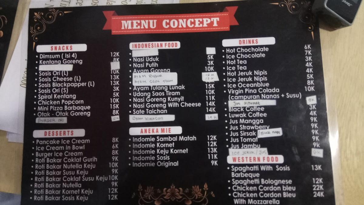 Menu at concept cafe & barbershop, South Jakarta