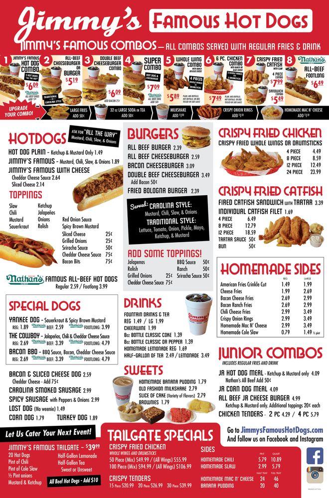 Carta del restaurante Jimmy's Famous Hot Dogs, Durham, Guess Rd