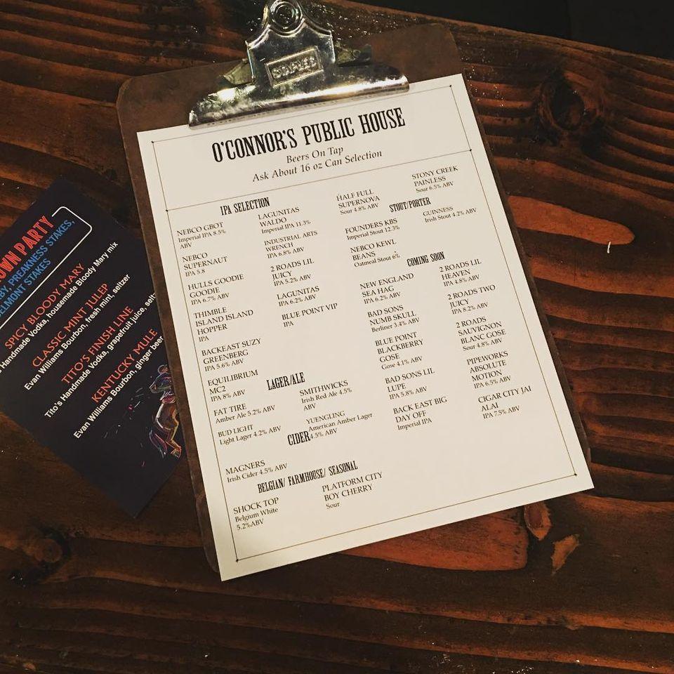 Menu at O'Connor's Public House, Brookfield