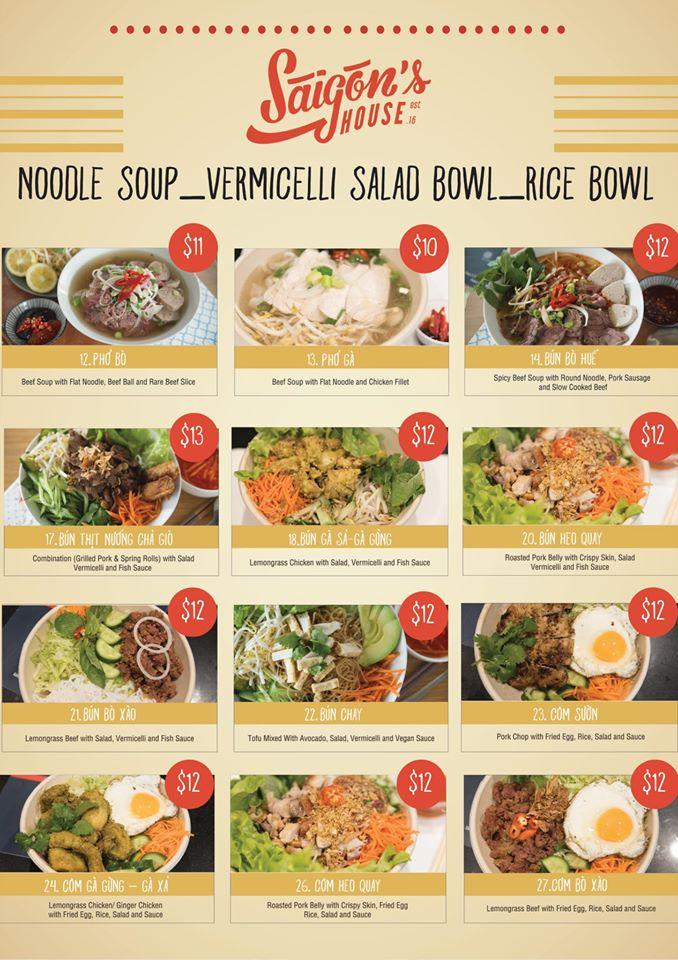 Menu at Saigon's House restaurant, Haymarket