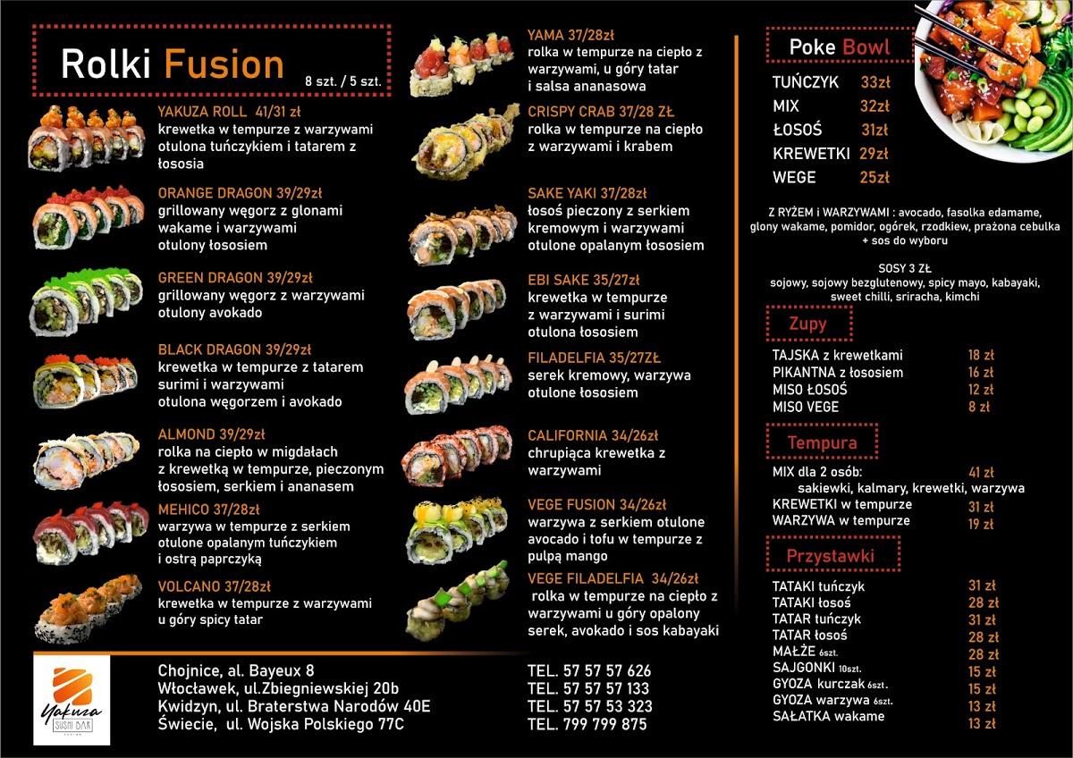 Carta de YAKUZA SUSHI BAR CHOJNICE, Chojnice
