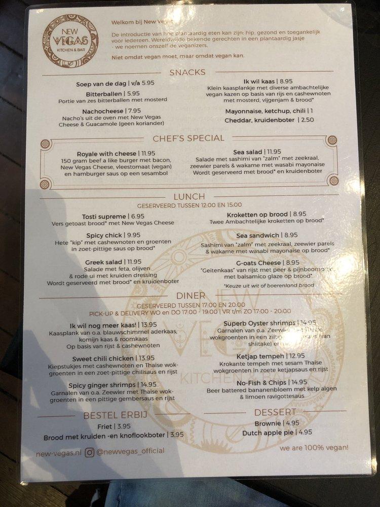 Menu at Bas Veldhoven, Haarlem