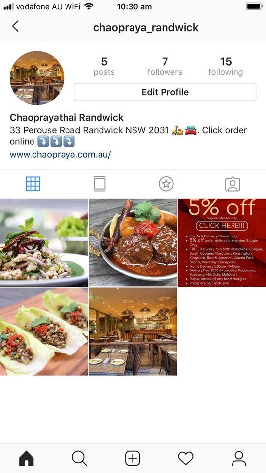 Menu at Chao Praya Thai Restaurant, Randwick