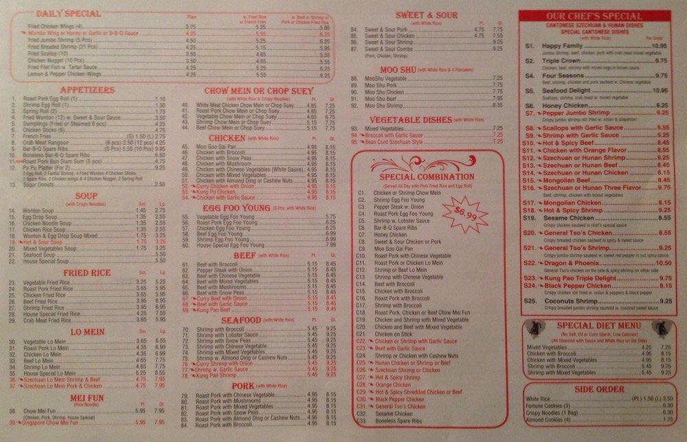 Menu at China Tokyo restaurant, Dunn