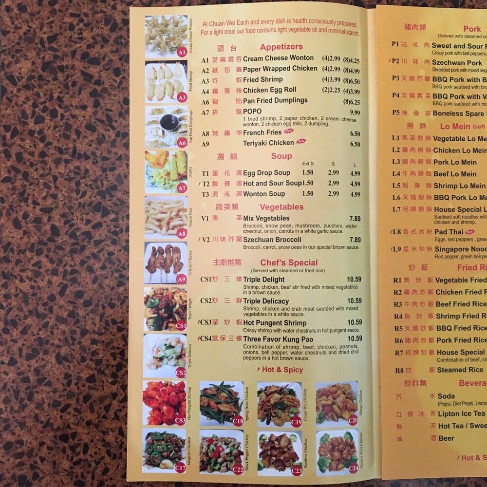 Menu at Chuan Wei restaurant, Woodward