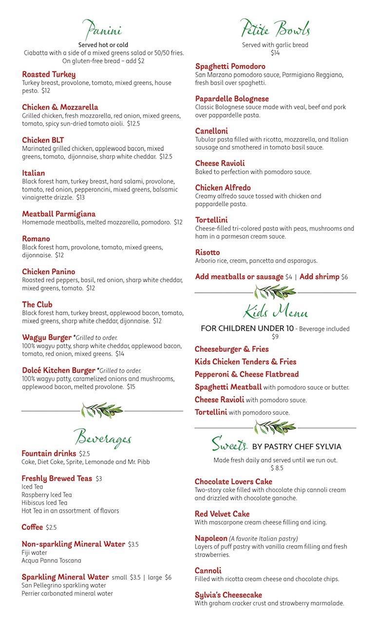Menu at DOLCE KITCHEN restaurant, Jesup