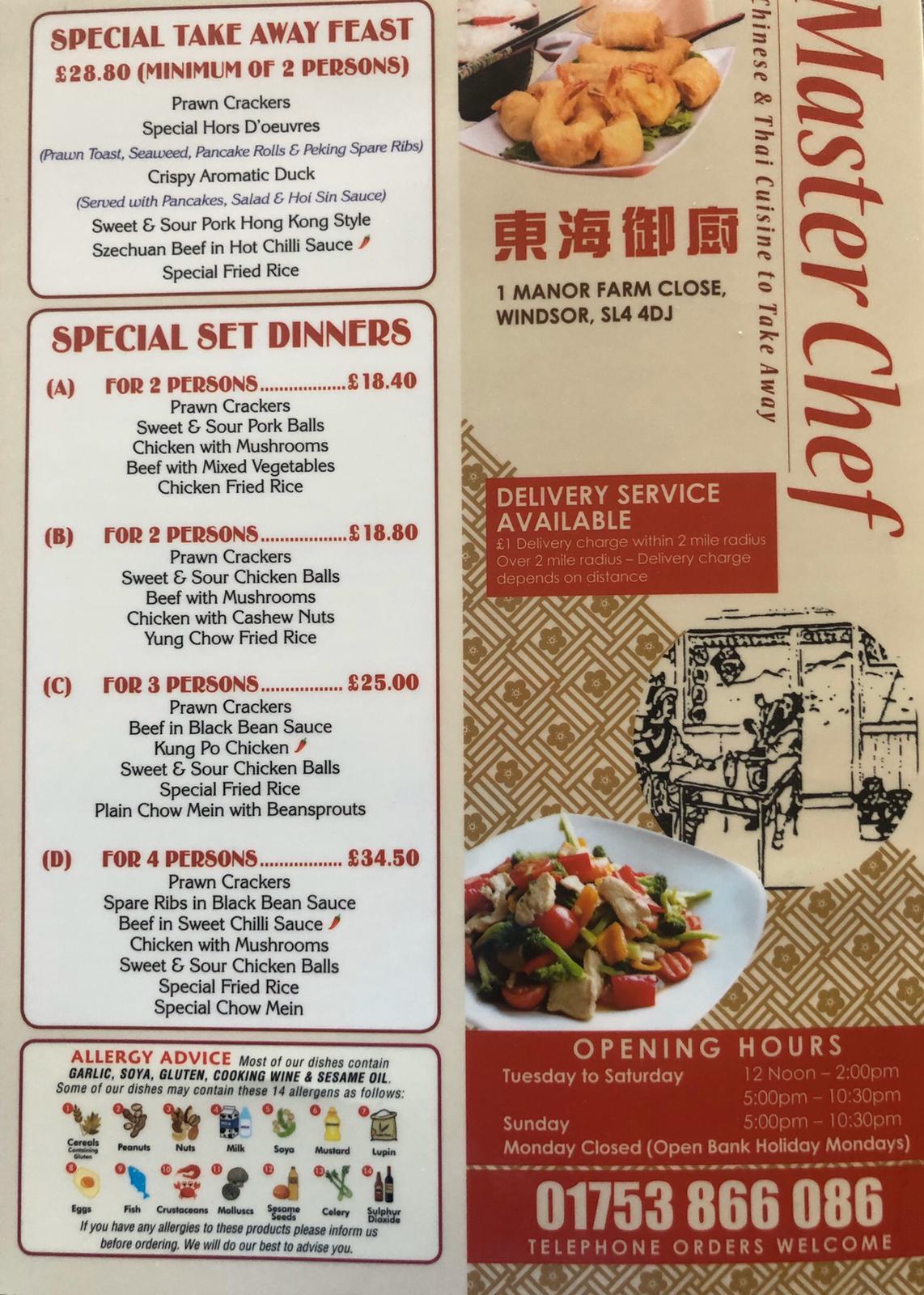 Menu at Master Chef fast food, Windsor