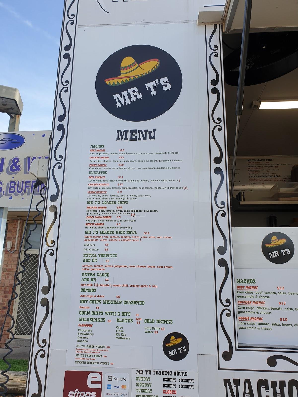 Menu at Mr T’s Nachos, Burritos and Loaded Chips restaurant, Moorebank