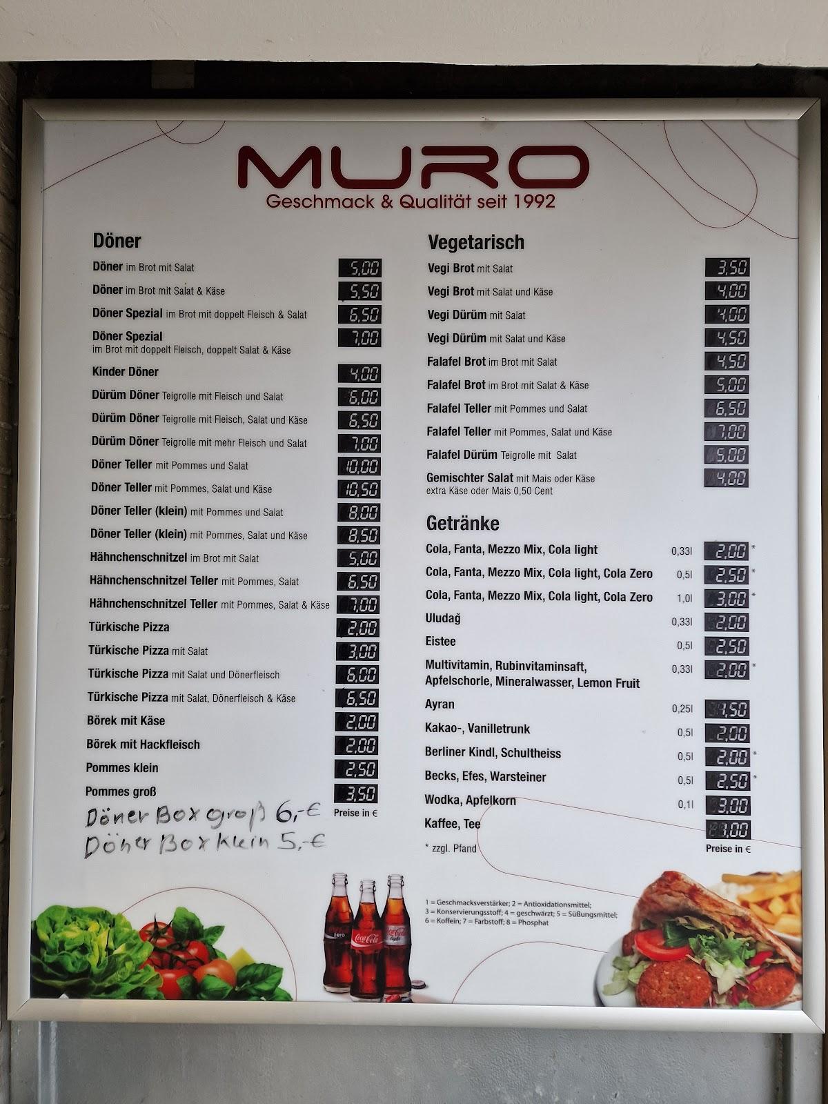 Speisekarte von Muro Döner restaurant, Berlin