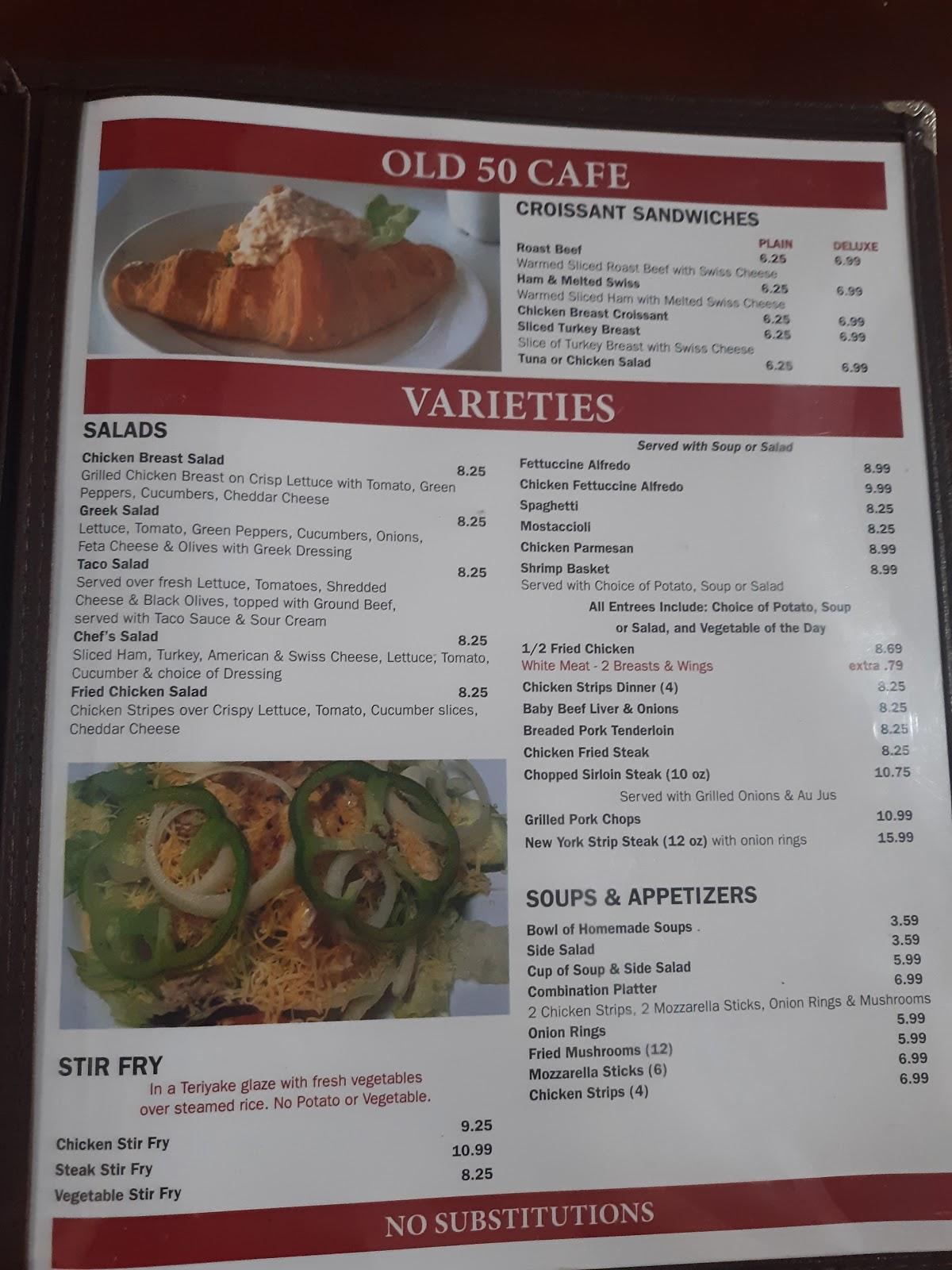 Menu at Old 50 Cafe, Carlyle