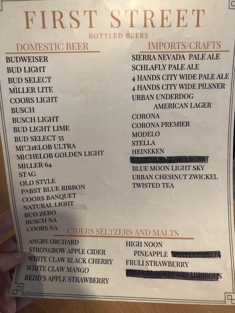 Menu at 1st Street Lounge pub & bar, O'Fallon