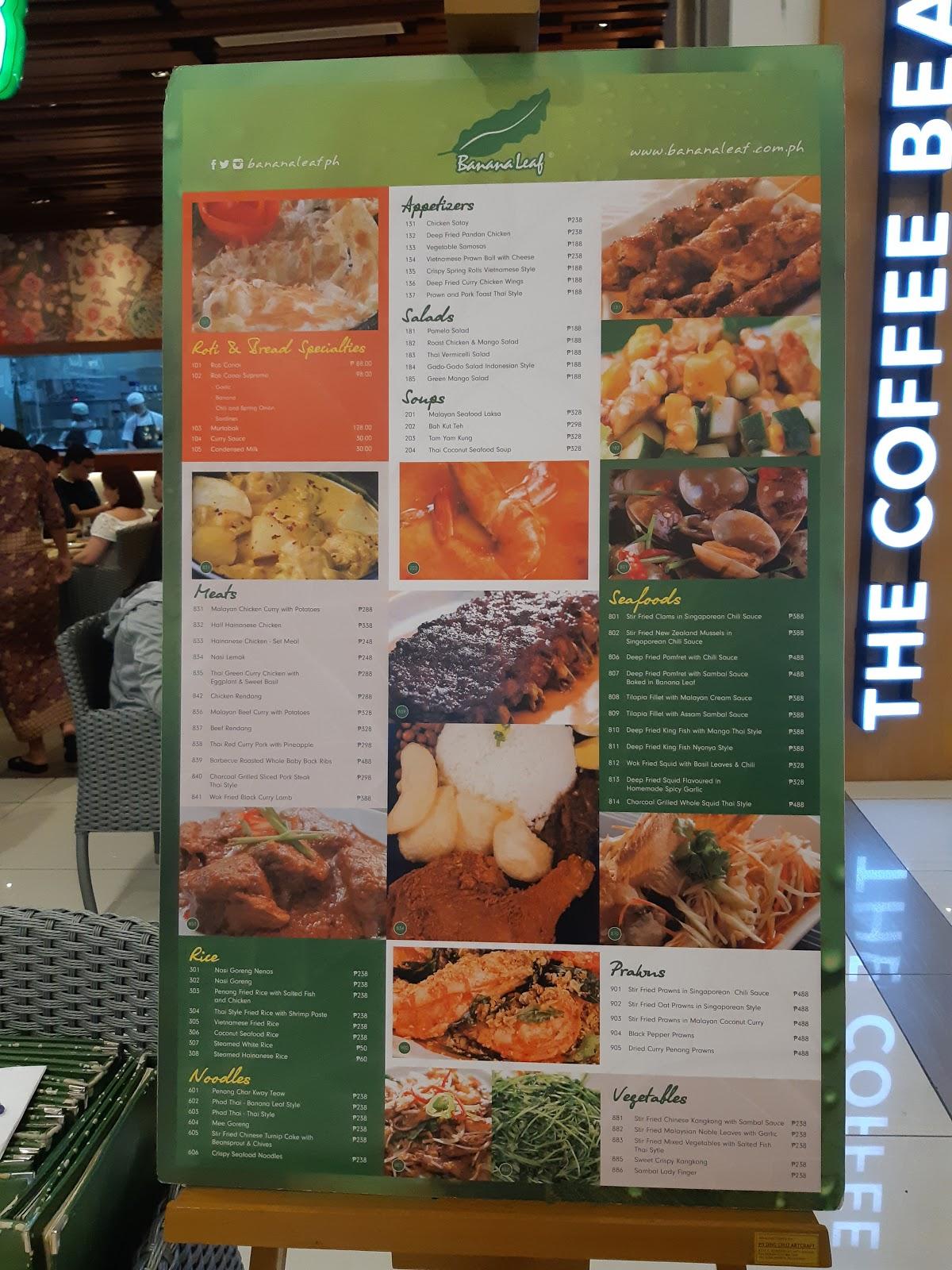 Menu at Banana Leaf restaurant, Pasig, 1600 Meralco Ave