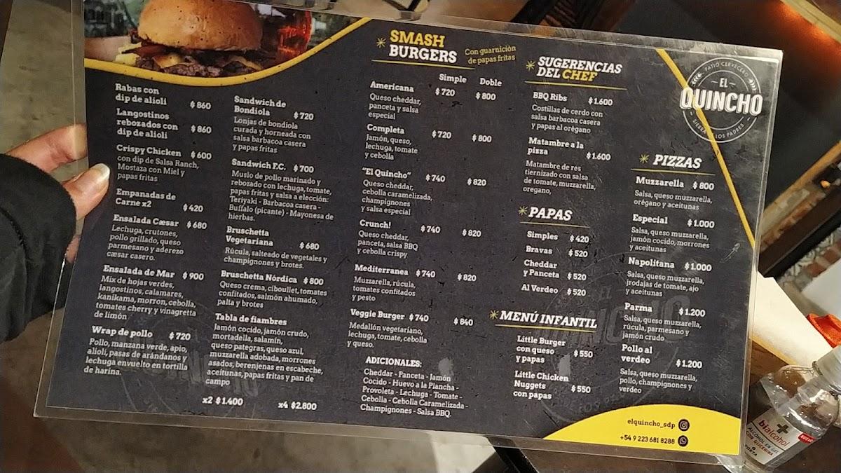 Menu at El quincho pub & bar, Sierra de los Padres